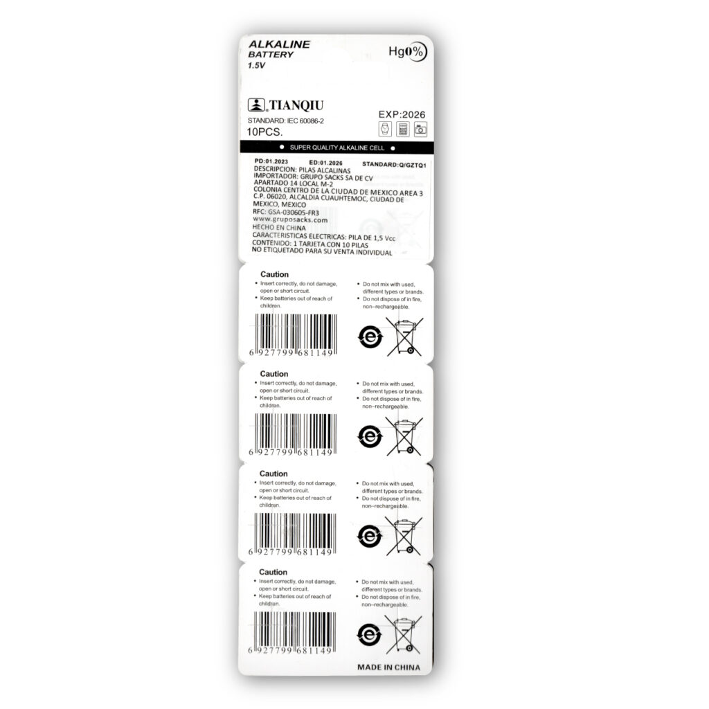 Tianqiu AG1=364/SR621 Pila Alcalina – GRUPO SACKS